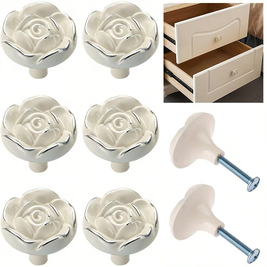 "10-Pack Ivory Cabinet Handles - European Style Rose Gold Single Hole Drawer Pulls for Modern ...