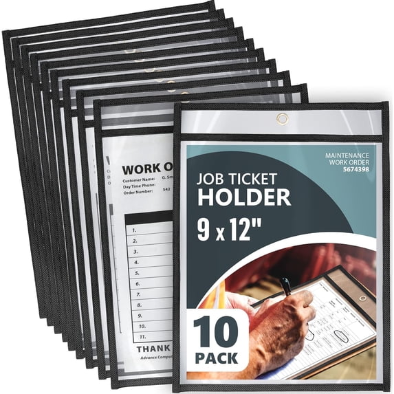 10 Pack Job Ticket Holders 9x12 - Clear Sheet Protectors - Reusable Dry ...