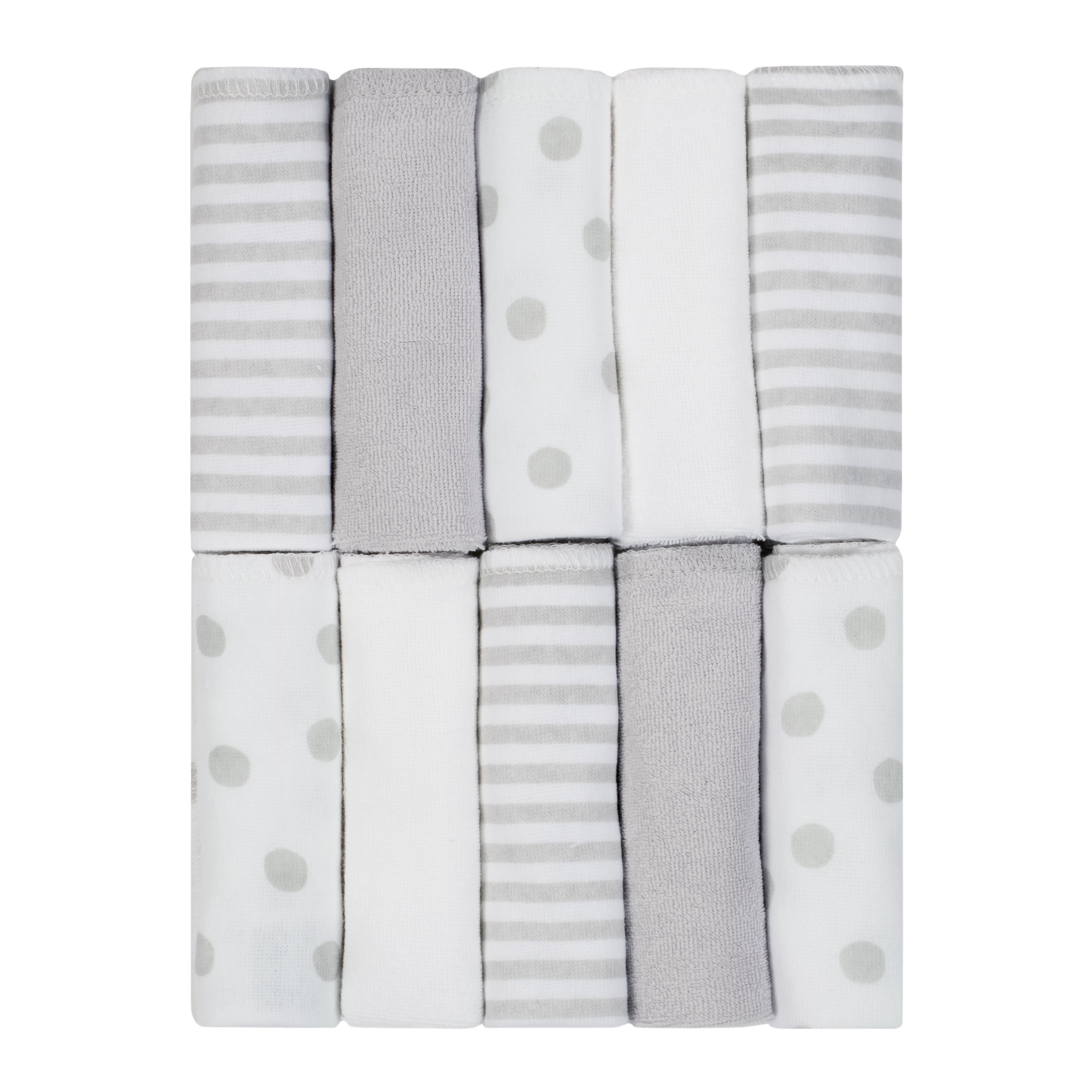 Just Born Baby Washcloths, 10-Pack Cotton Terry, Grey and White, Infant ...