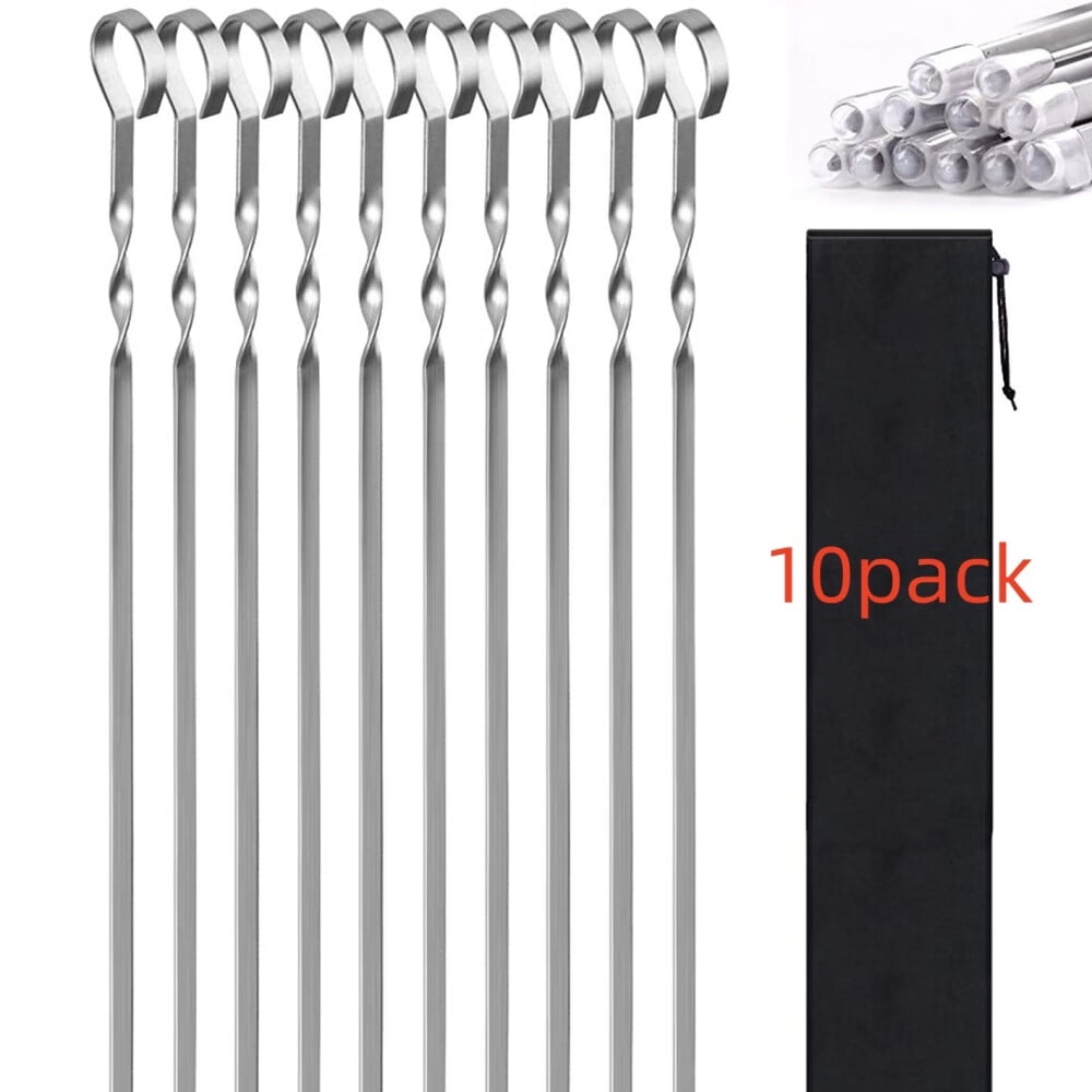 10 Pack Kabob Skewers Flat Metal BBQ Barbecue Skewers 16" Long Hook ...