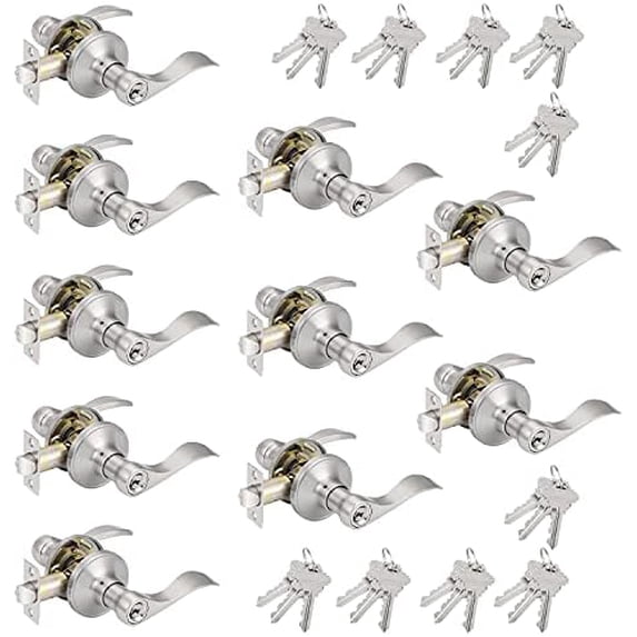 10 Pack Keyed Alike Entry Levers, Wave Style Satin Nickel Entry ...