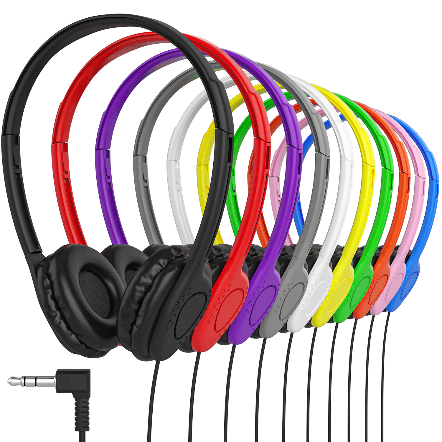 10 Pack Kids Leather Headphones, Adjustable Headband, On-Ear Stereo ...