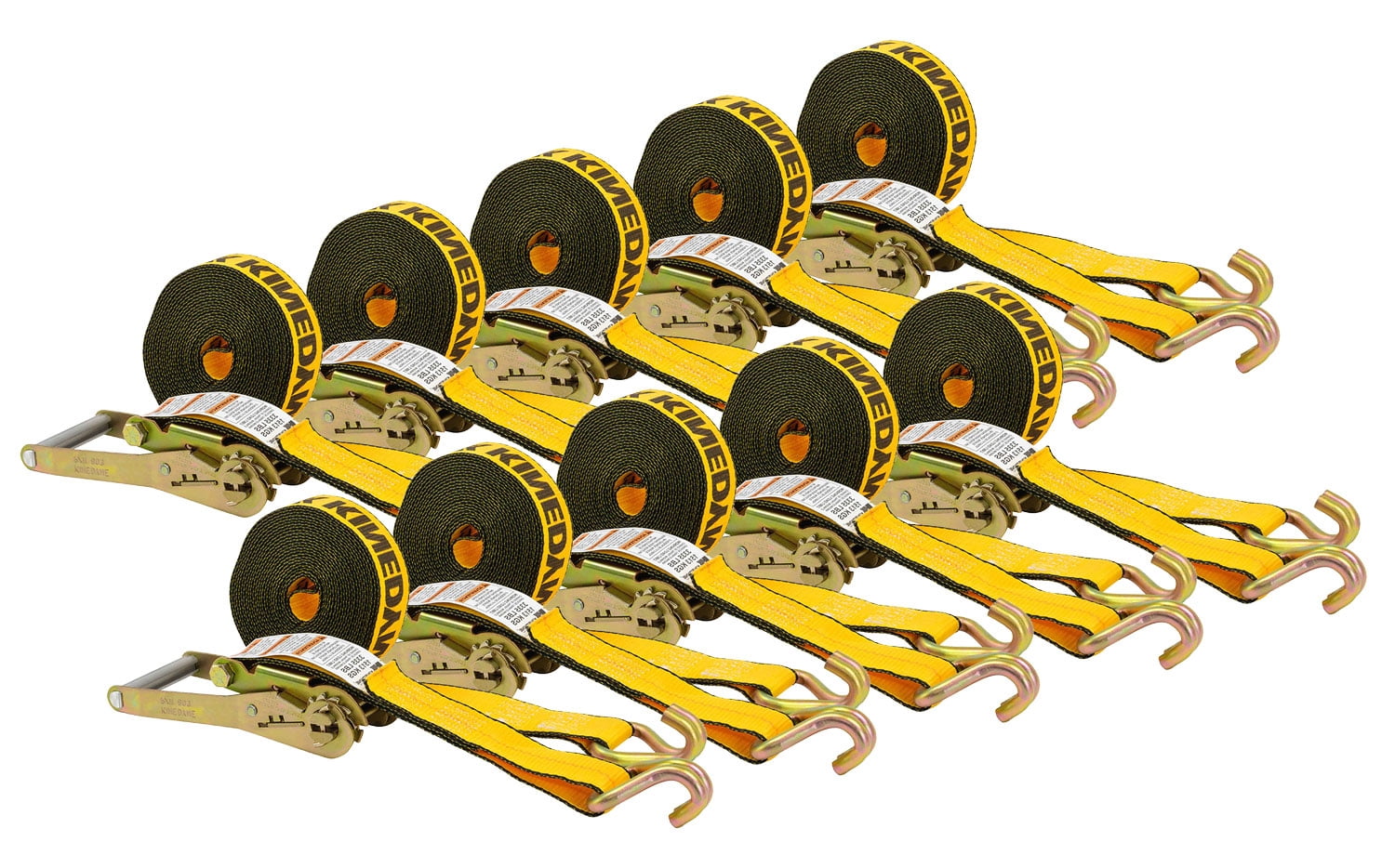 (10 Pack) Kinedyne 2" x 30' Yellow Ratchet Strap w/ Wire Hook | Heavy ...