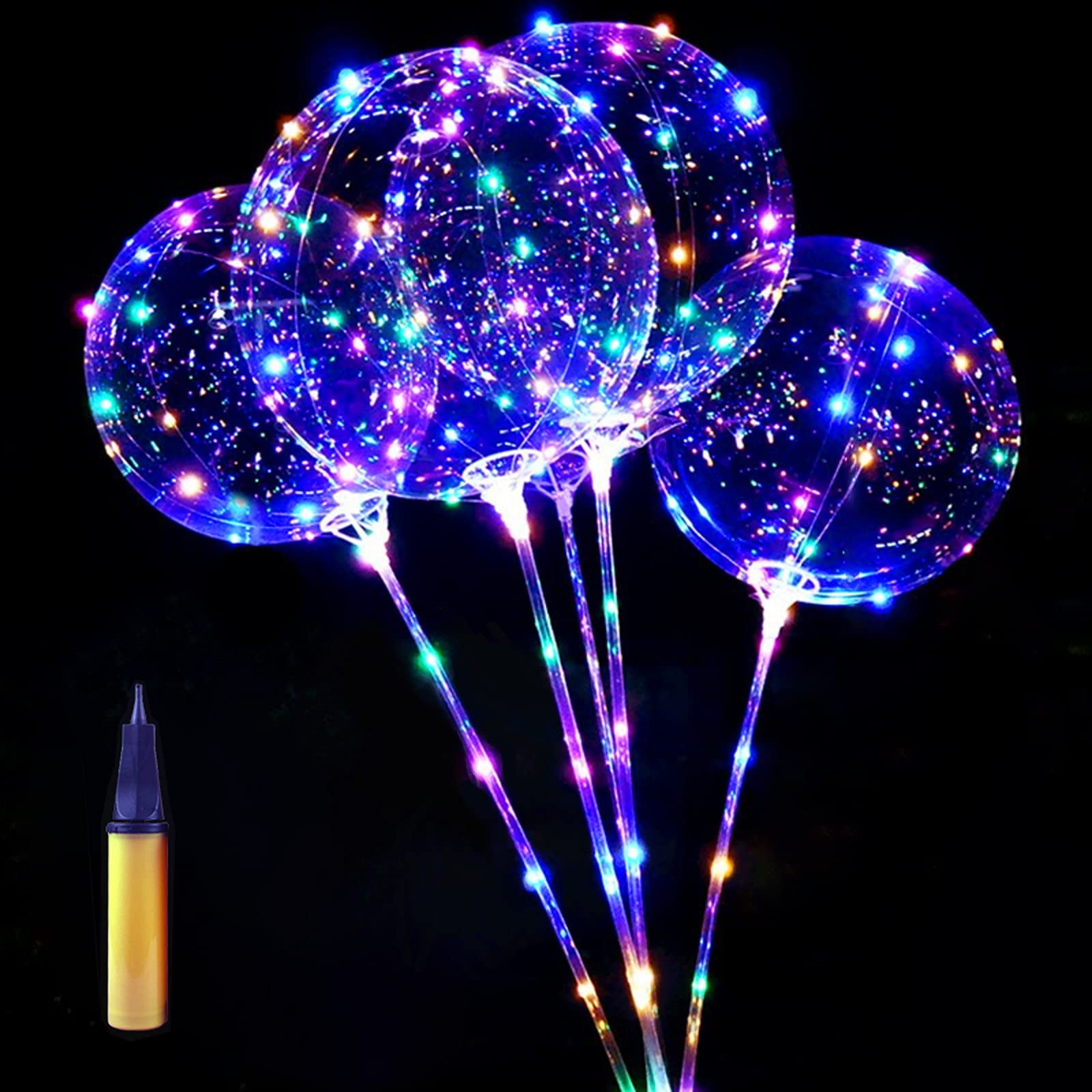 10 Pack LED Balloons, RE32 Clear Light Up Balloons with Sticks + Air ...