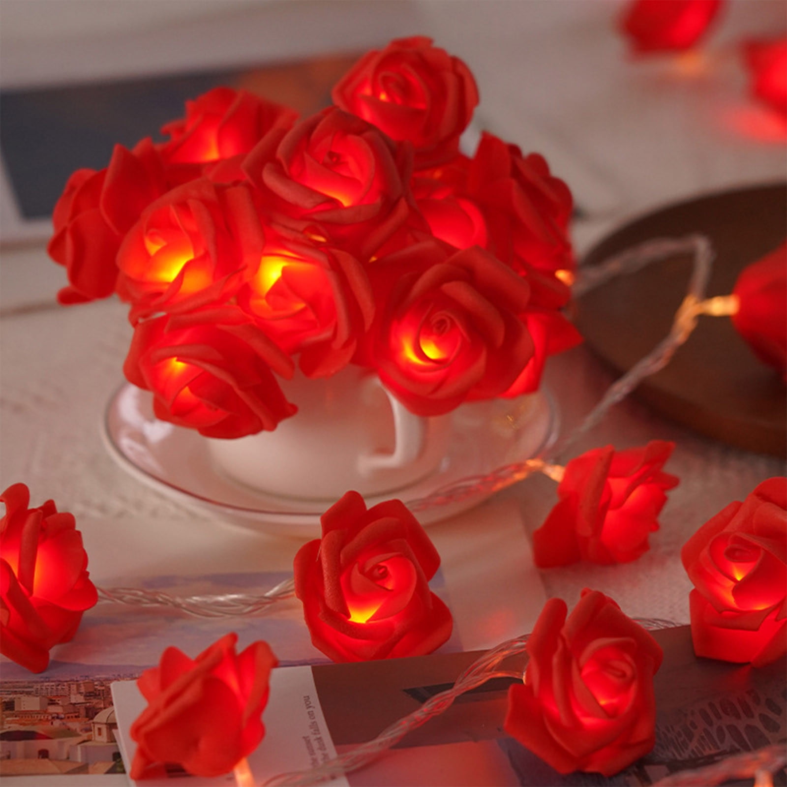 10-Pack LED Rose Flower String Lights | Battery-Powered Colorful ...
