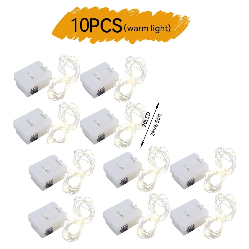 10-Pack LED String Lights - Battery-Operated Copper Wire Fairy Lights ...