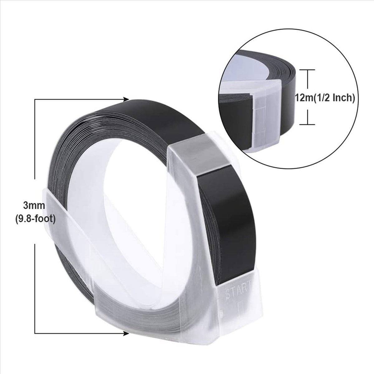 10 Pack Label Tape for Embossing 12mm 3D Emboss Labels, White on Black ...
