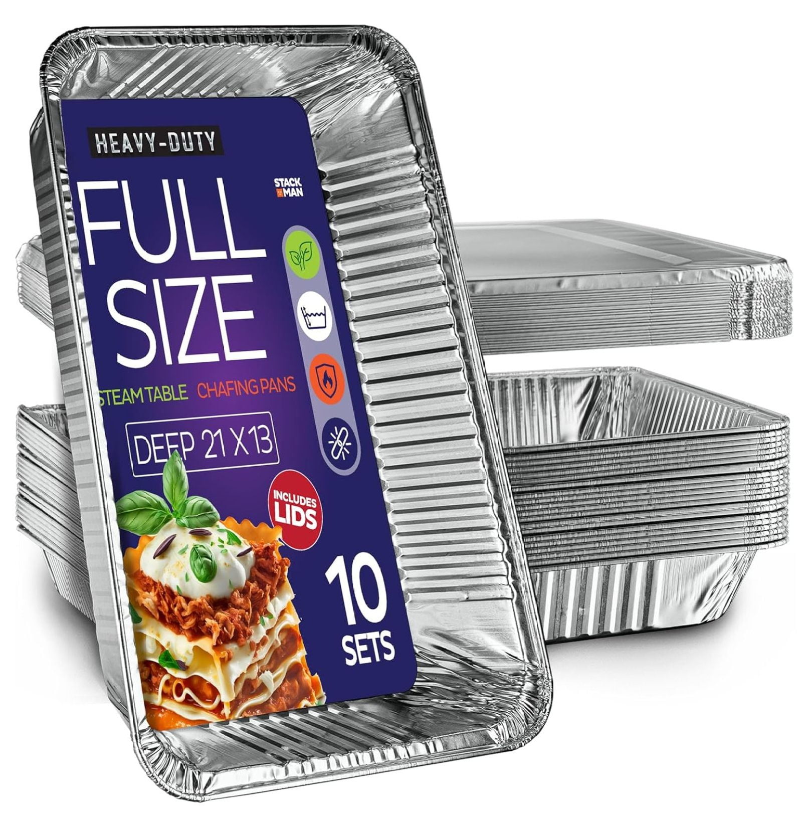 10-Pack Large Aluminum Steam Pans with Lids - 21x13, Heavy Duty for ...