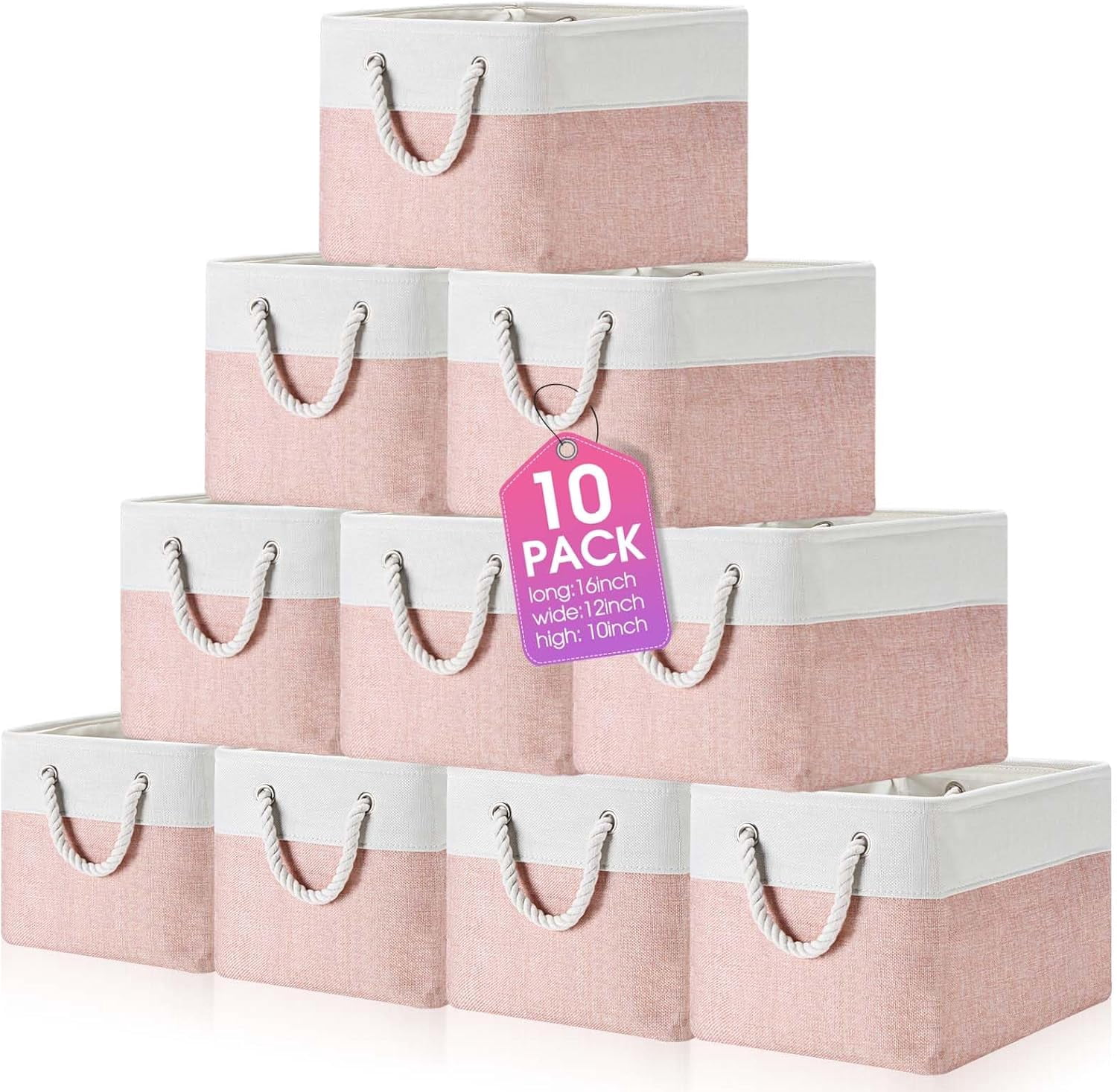 10 Pack Large Collapsible Fabric Storage Baskets with Handles ...