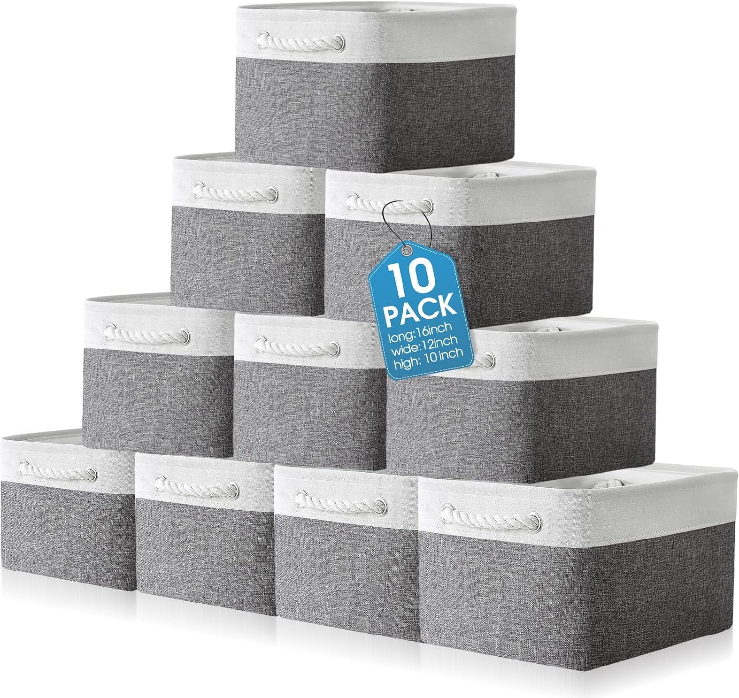 10 Pack Large Collapsible Fabric Storage Baskets with Handles ...