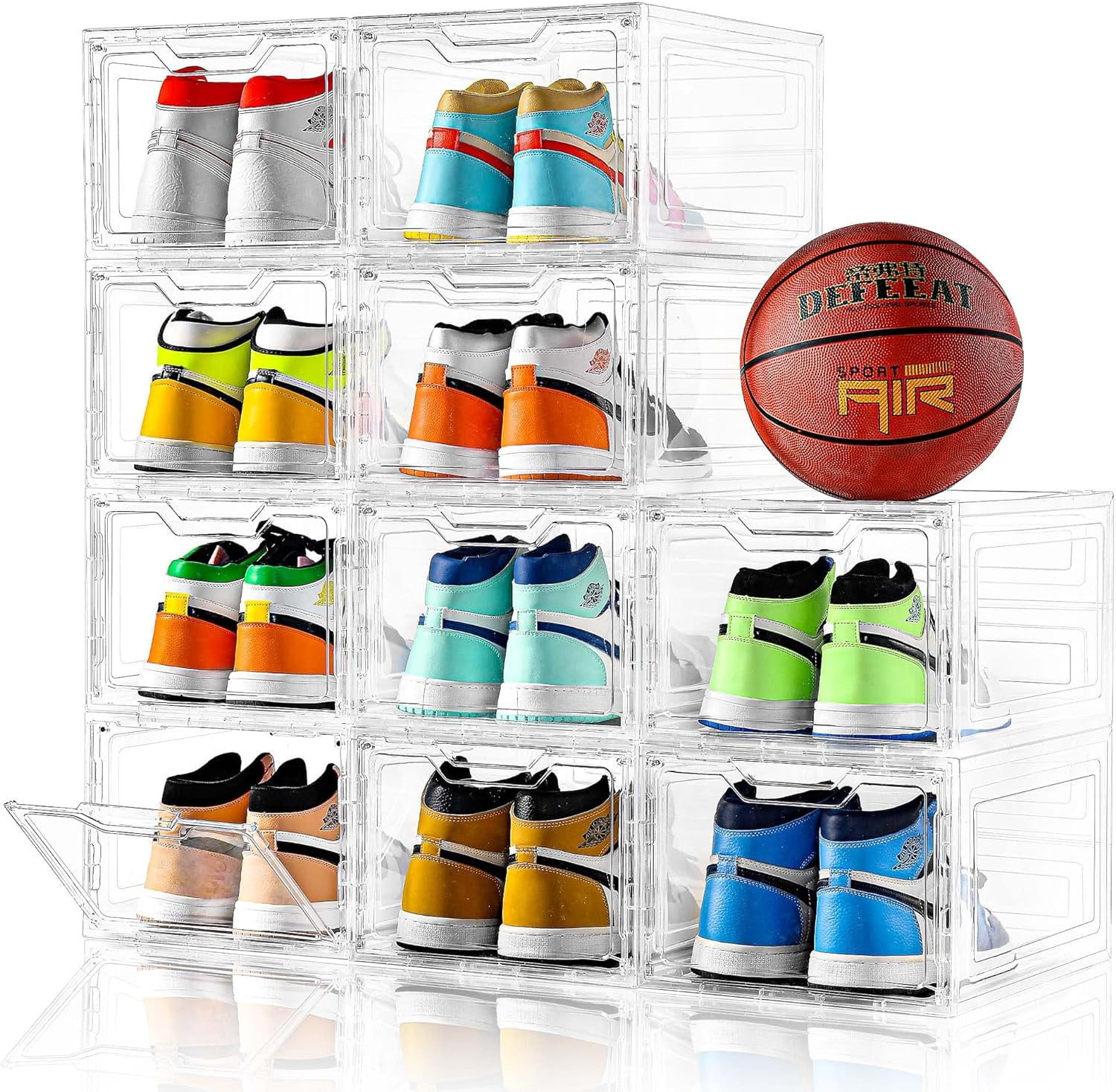 10 Pack Large Shoe Boxes Clear Plastic Stackable,Shoe Storage Organizer ...