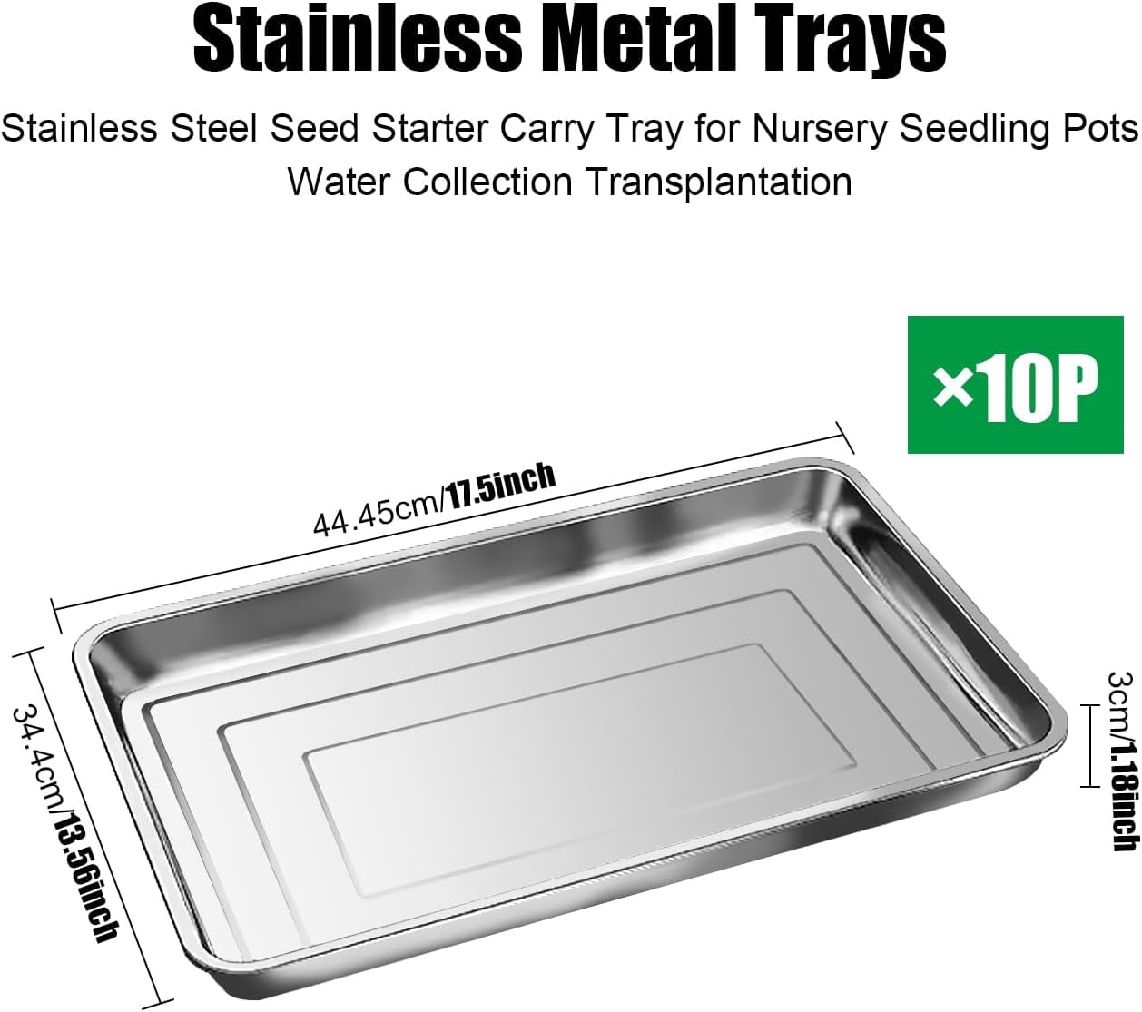 10 Pack Large Stainless Steel Seedling Trays Heavy Duty Metal Water ...