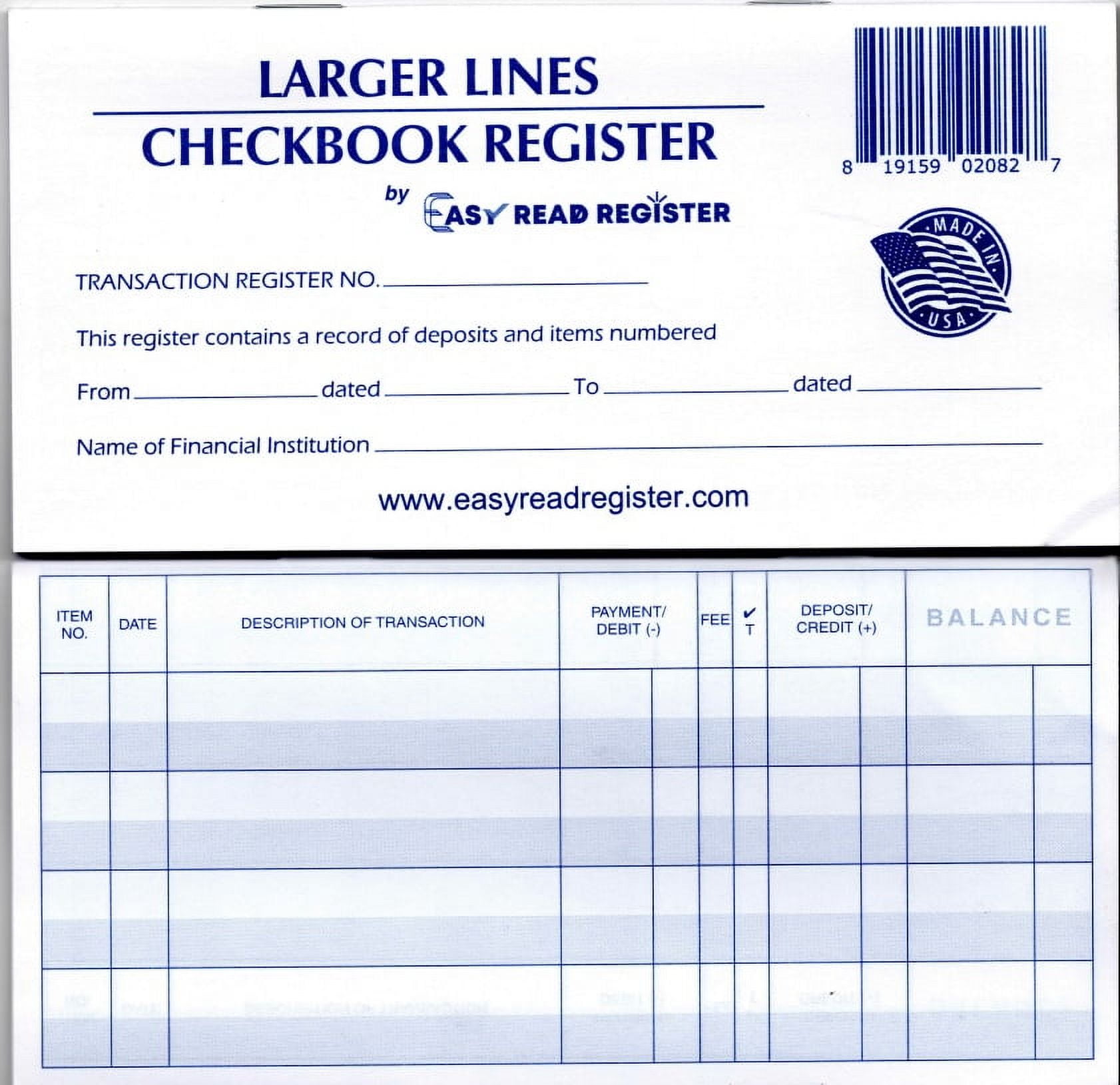 10 Pack Easy Read Checkbook - Larger Lines, Low Vision - 2023-2025 ...