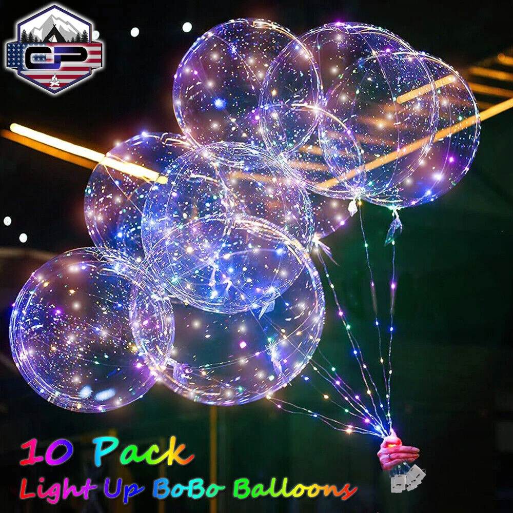 10 Pack Led Light Up Bobo Balloons 20" Party Birthday Transparent ...