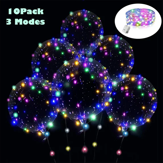 10 Pack Led Light Up Bobo Balloons 20" Transparent Party Birthday ...