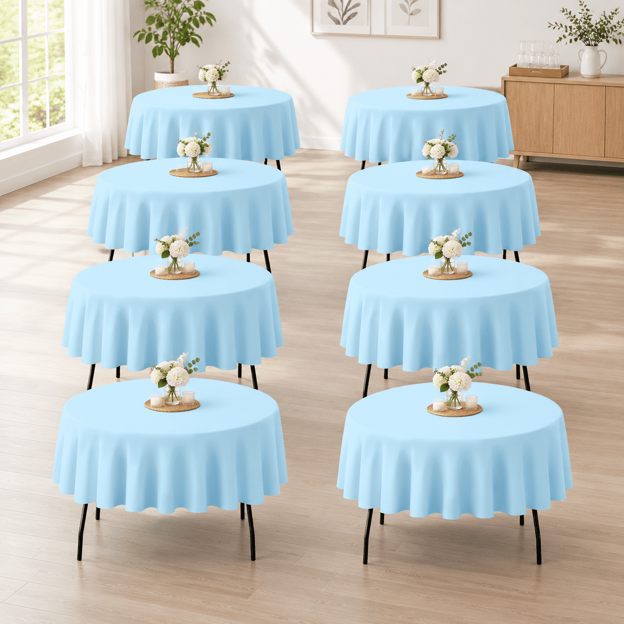 10 Pack Light Blue Round Tablecloths 90 Inch For 60