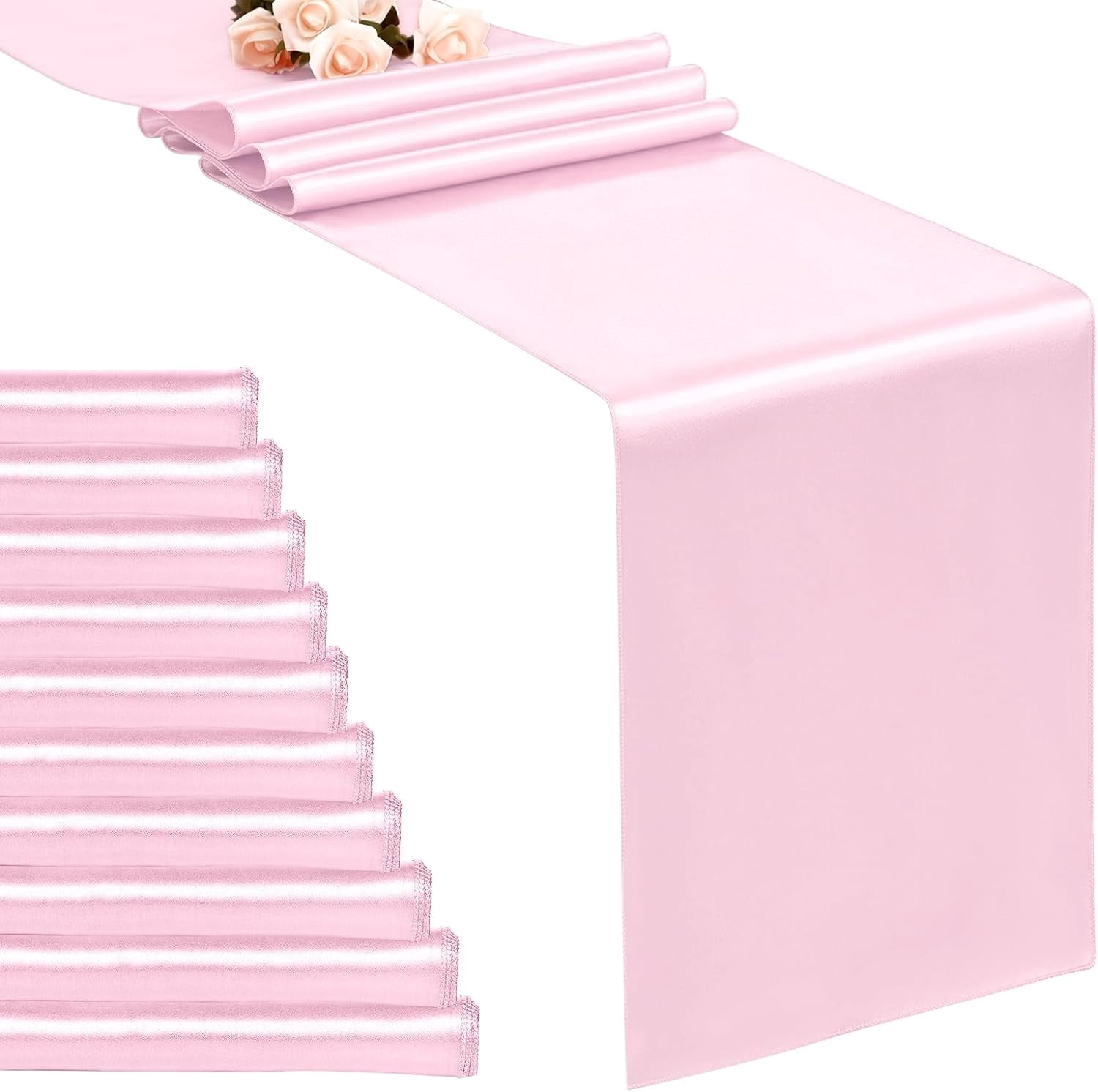 10-Pack Light Pink 12 x 108 inches Long Premium Satin Table Runner for ...