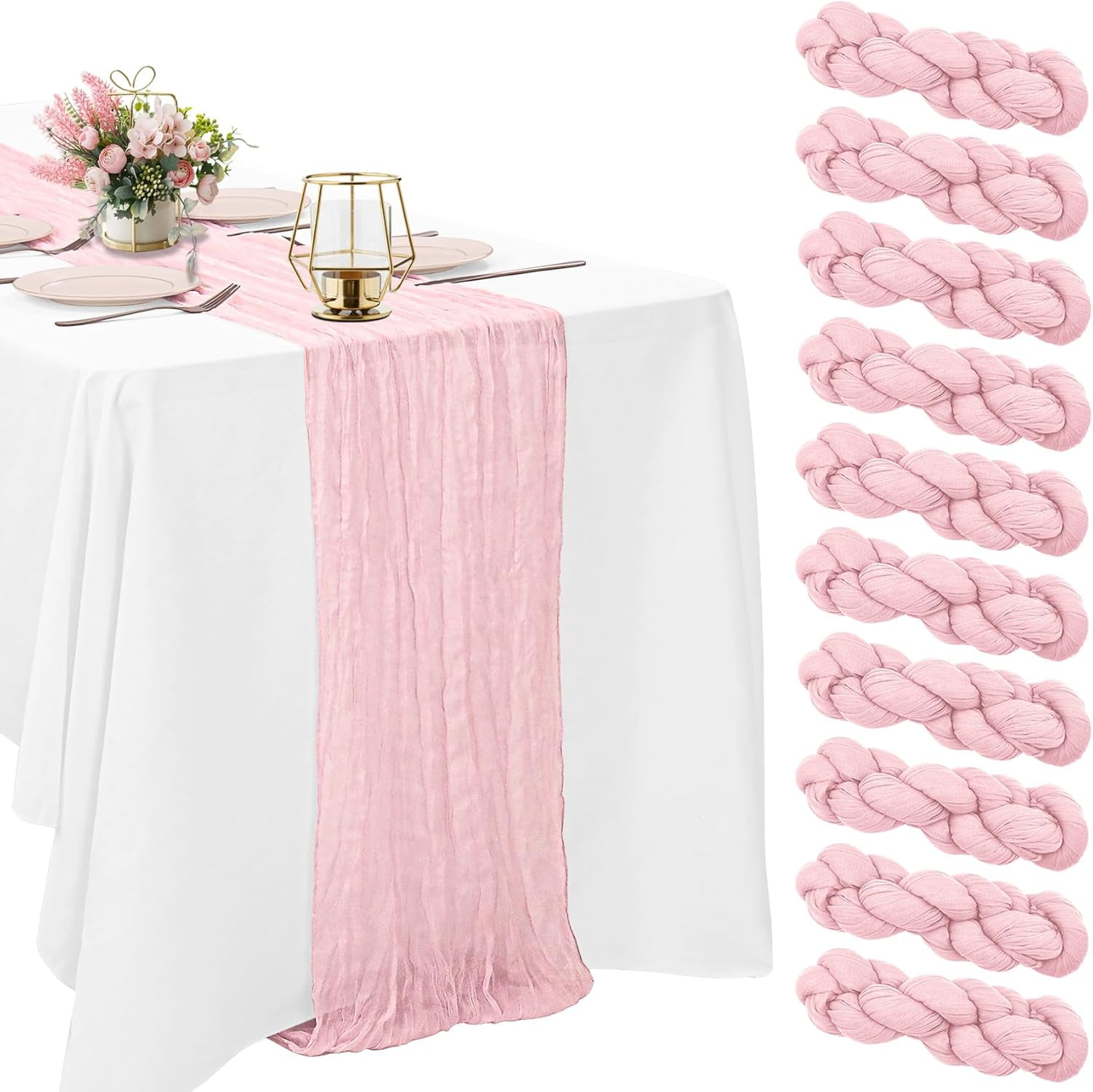 10 Pack Light Pink Cheesecloth Table Runner 6FT Boho Gauze Fabric Table ...