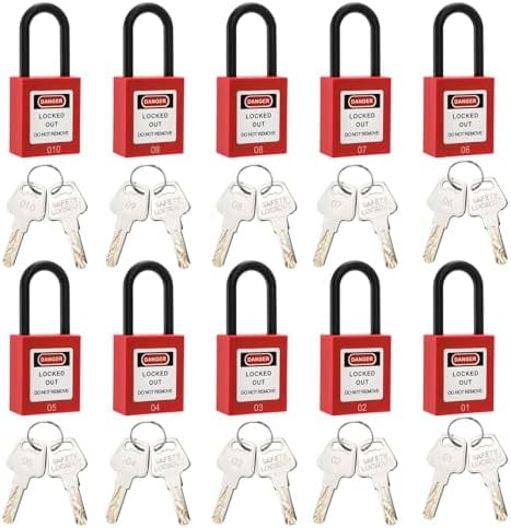 10 Pack Lockout Tagout Lock, Safety Lockout Padlock Sets, Loto Locks Keyed Differently for Lock ...