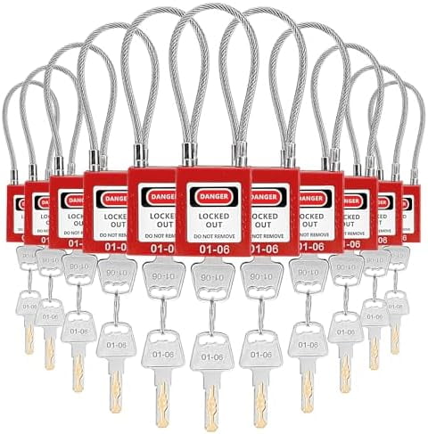10 Pack Lockout Tagout Locks, Steel Cable Compact Loto Safe Padlock Set ...