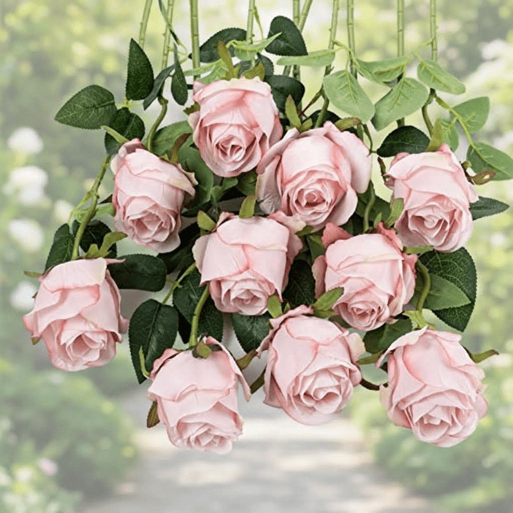 10-Pack Long Stem Artificial Silk Roses for DIY Wedding Bouquets, Table ...