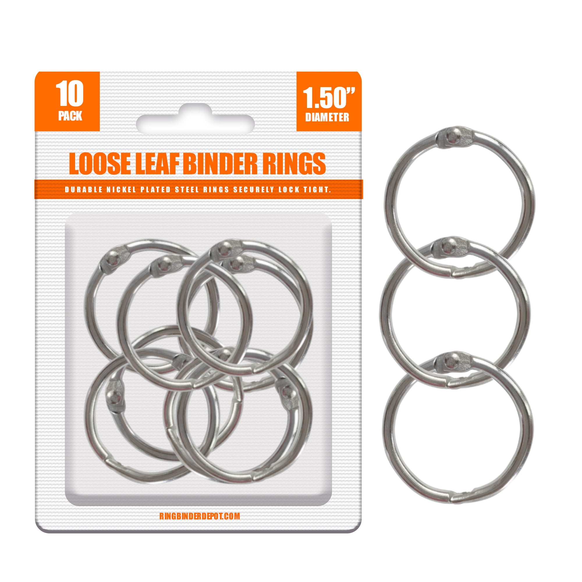 10 Pack Loose Leaf Binder Rings, Silver 1.5" (38mm) Capacity, for Index ...