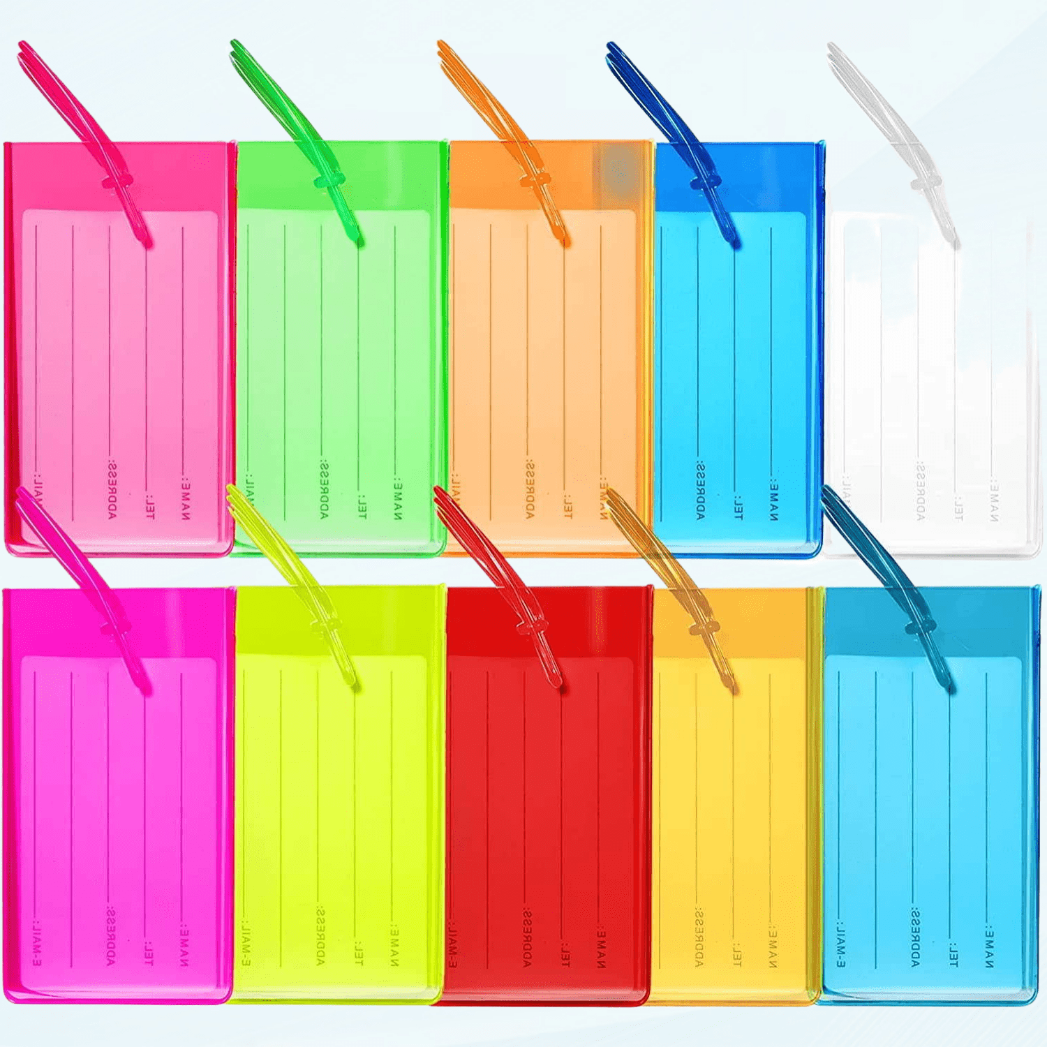 10 Pack Luggage Tags Suitcases Plastic Travel Bag & Baggage ID Label ...