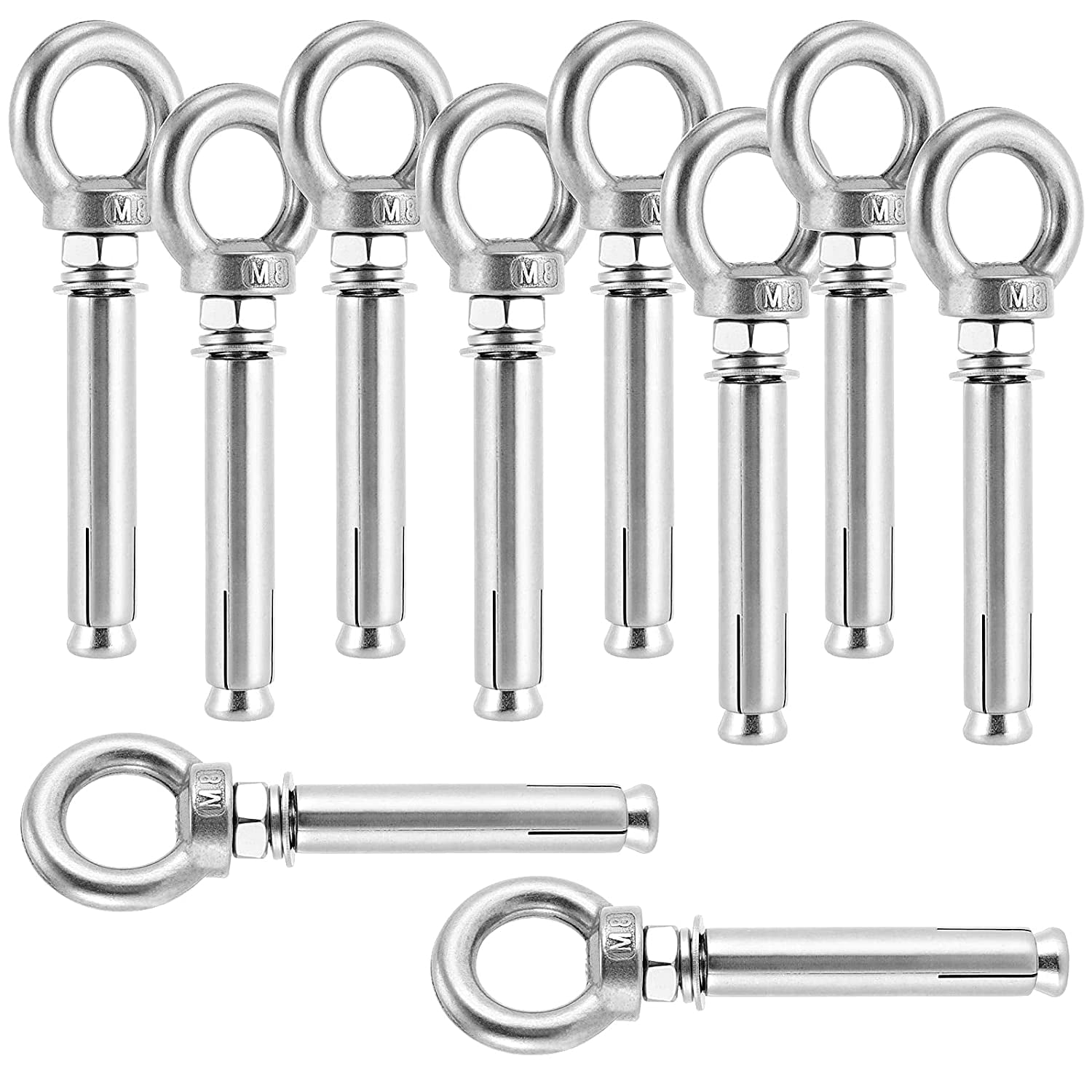10 Pack M8 x 80mm Expansion Eyebolt, Expansion Screw with Eye Ring ...