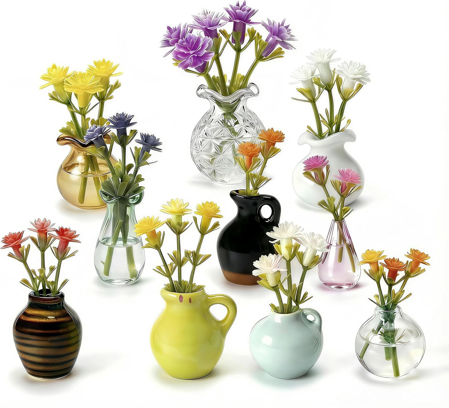 10-Pack Magnetic Mini Bud Vases Gift Set – Mixed Ceramic & Glass ...