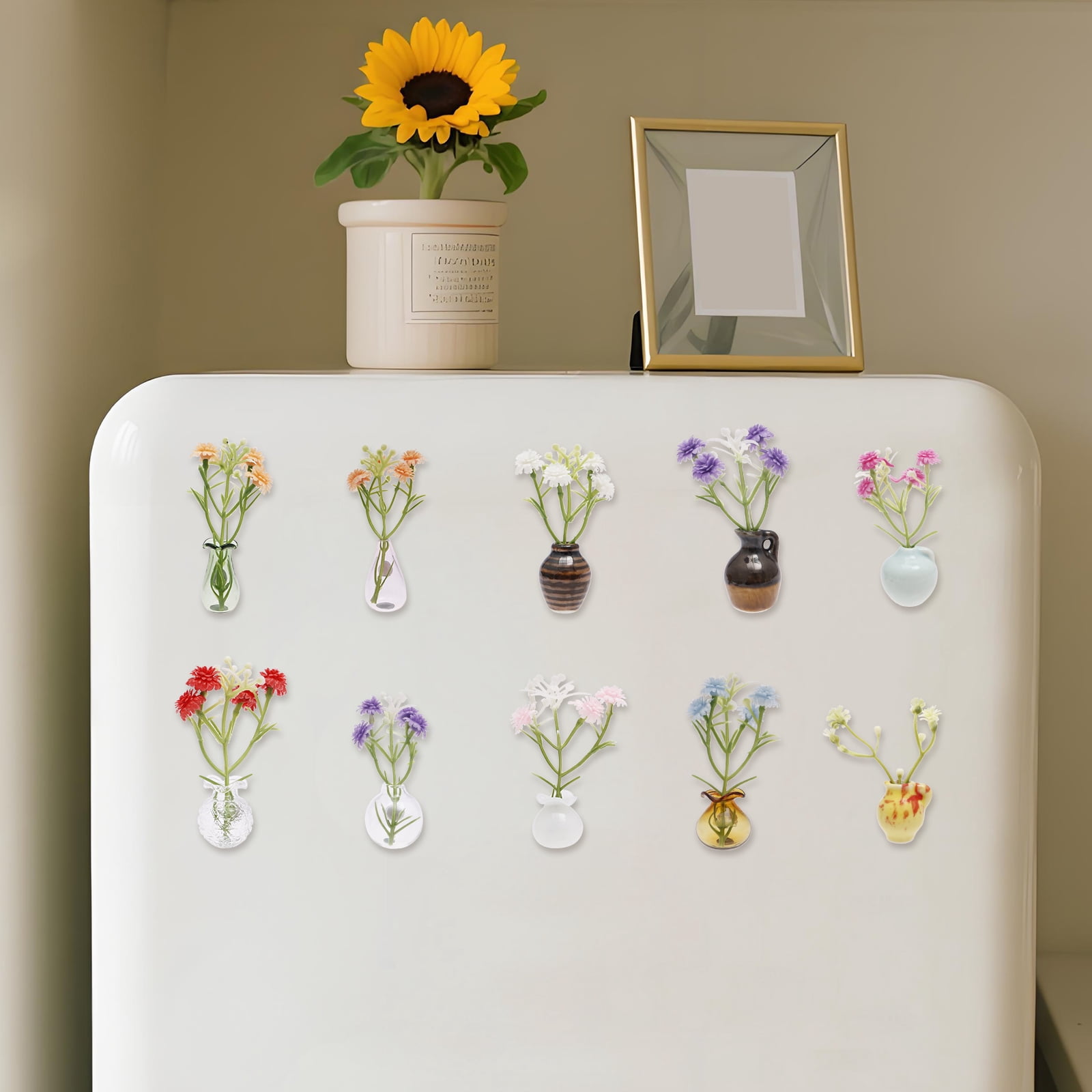 10 Pack Magnetic Mini Glass Vases Set with 10 Flowers – Slam-Proof ...
