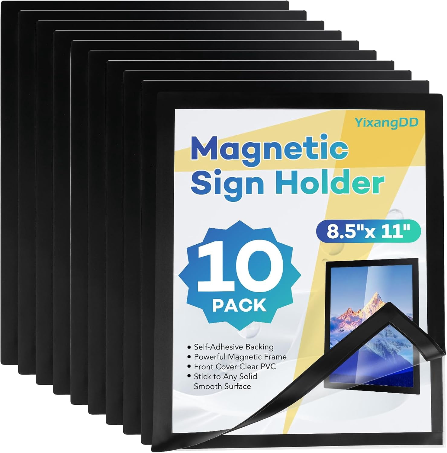 10 Pack Magnetic Sign Holder 8.5 x 11, Self-Adhesive Magnetic Wall ...