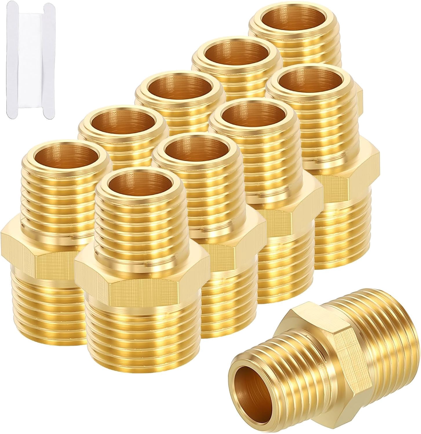 10 Pack Male to Adapter, 3/8" MNPT x 1/4" Hex Nipple Pipe Extension ...