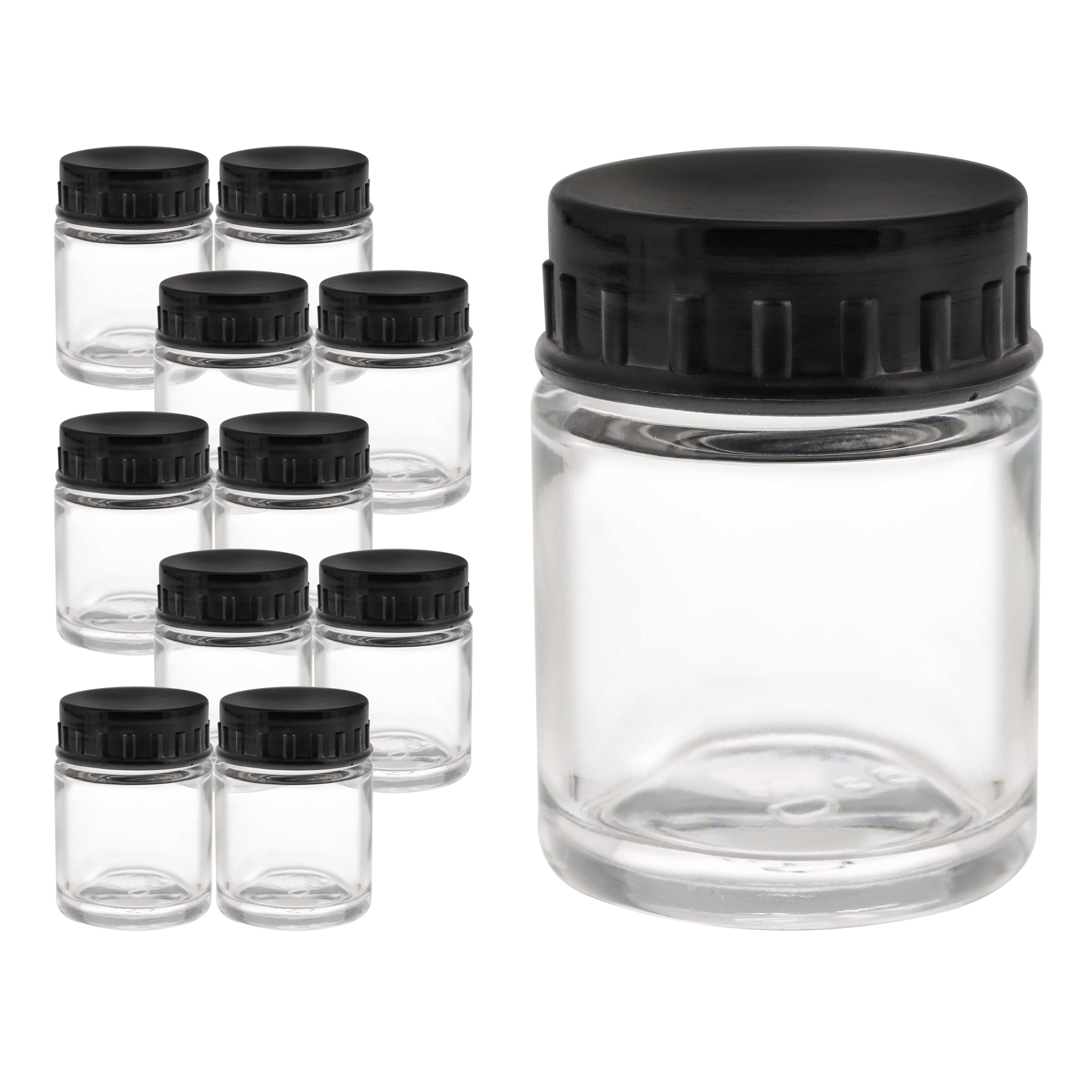 10 Pack Master Airbrush TB-001 3/4 Ounce Glass Jar Bottles with Plastic ...