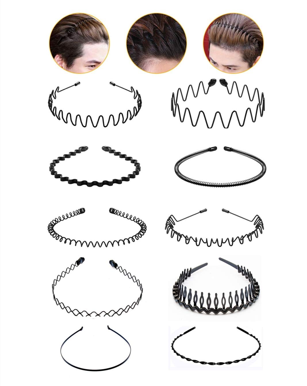 10 Pack Metal Hair Bands for Men Women Unisex Black Metal Headband Hair ...