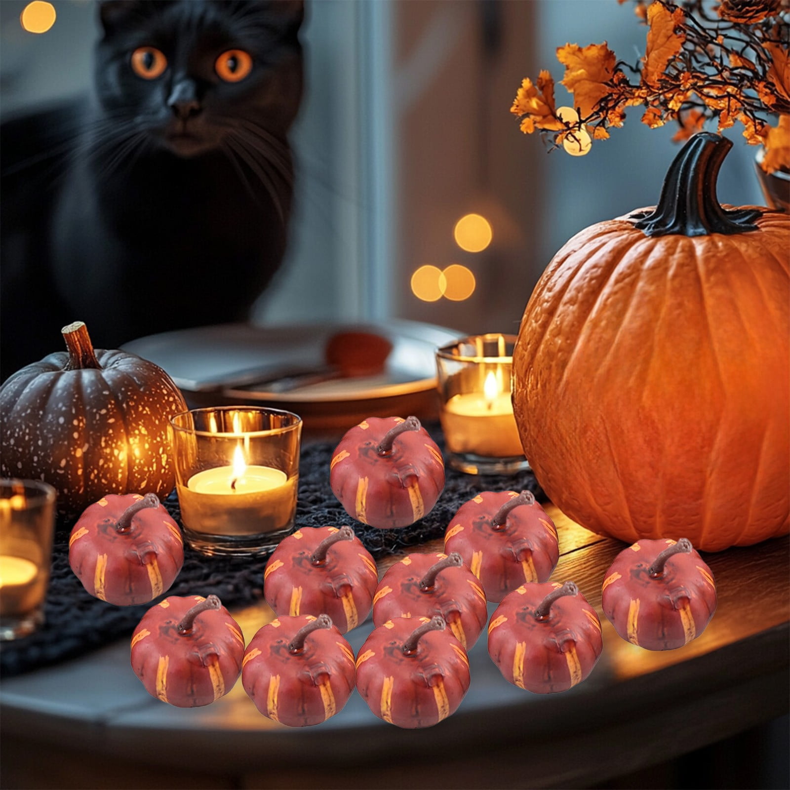 10 Pack Mini Artificial Pumpkins for Fall Decor - 3" Plastic Cucurbit ...