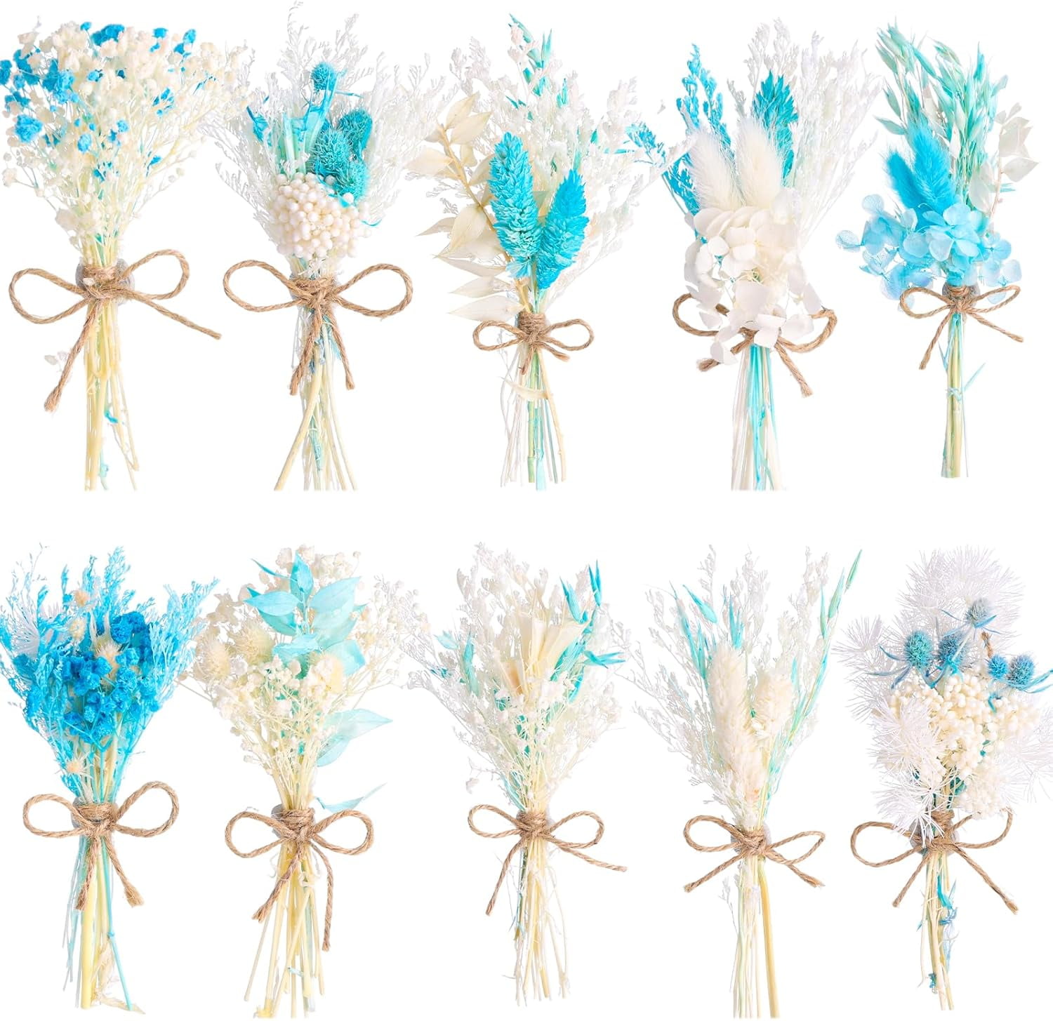 10 Pack Mini Dried Flowers Bouquets Light Blue Naturl Dried Flower with ...