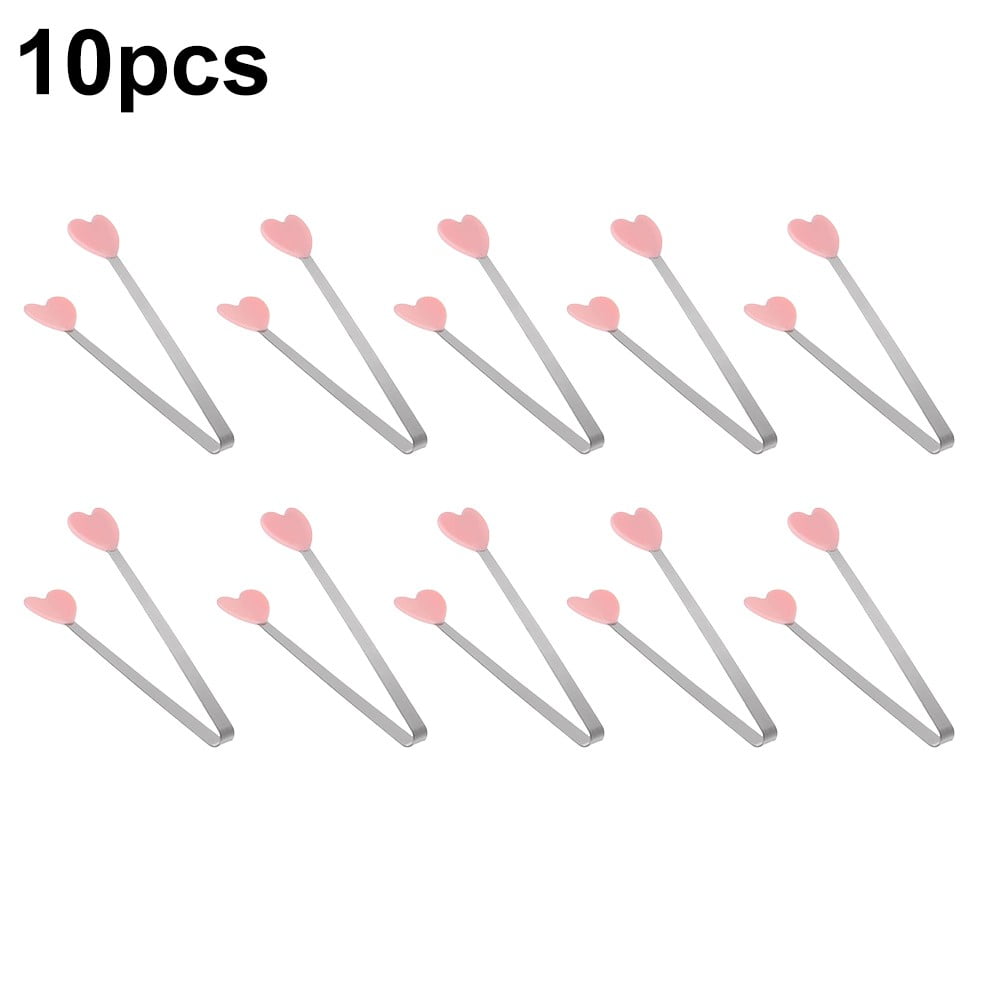 10-Pack Mini Food Tongs Heart-Shaped Stainless Steel Cooking Tongs with ...