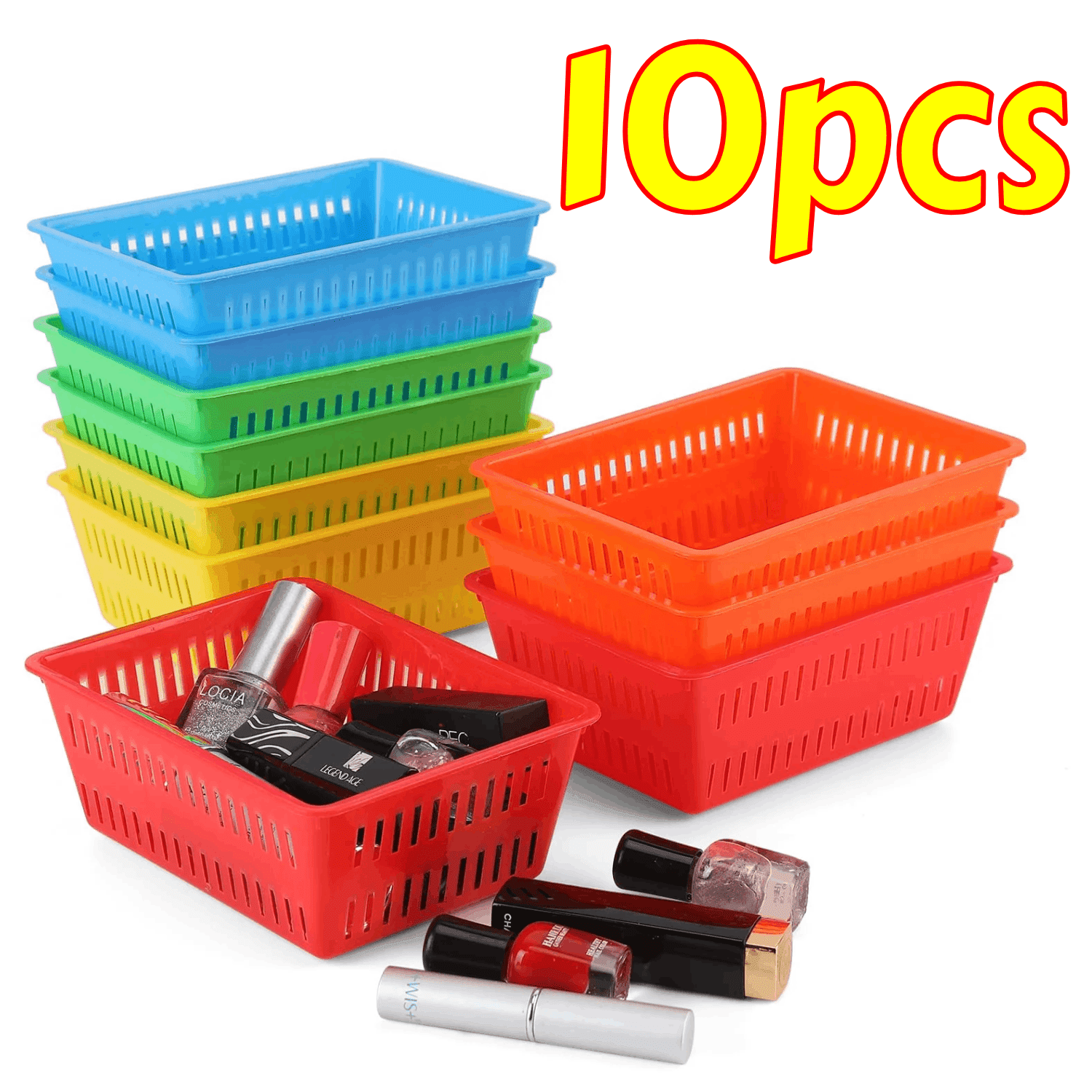 10-Pack Mini Storage Baskets - Small Plastic Organizer Bins for Shelves ...