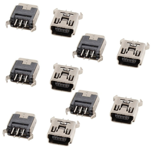 10 Pack Mini USB Type B Female Socket 180 Degree 5-Pin SMT PCB Jack ...