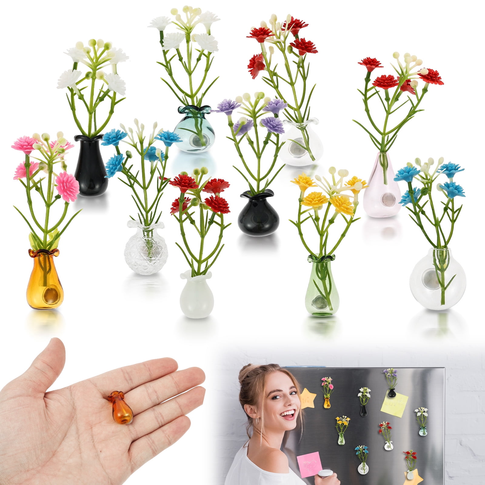 10 Pack Mini Vase Magnet for Fridge,3D Vase Fridge Magnets Ceramic and ...