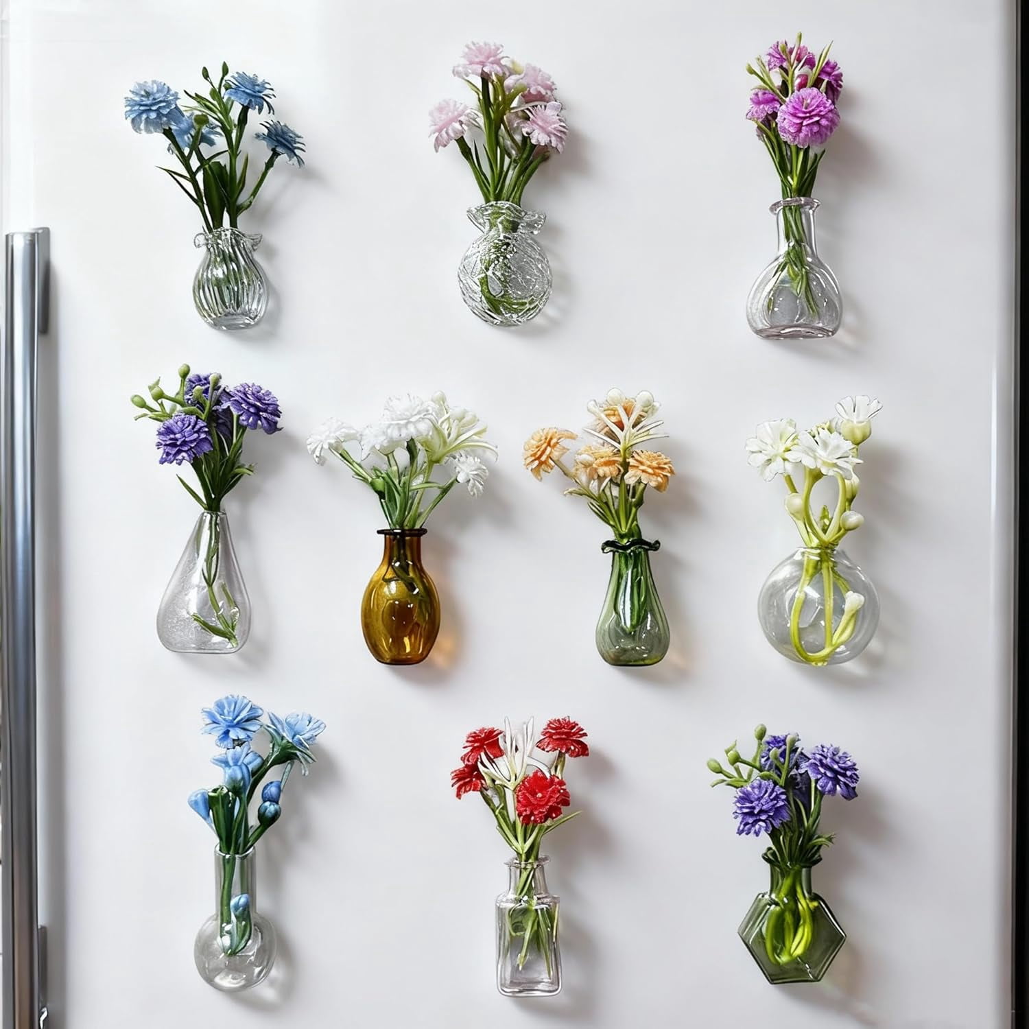 10-Pack Mini Vase Magnets for Fridge with 10 Flowers, Cute Fridge ...