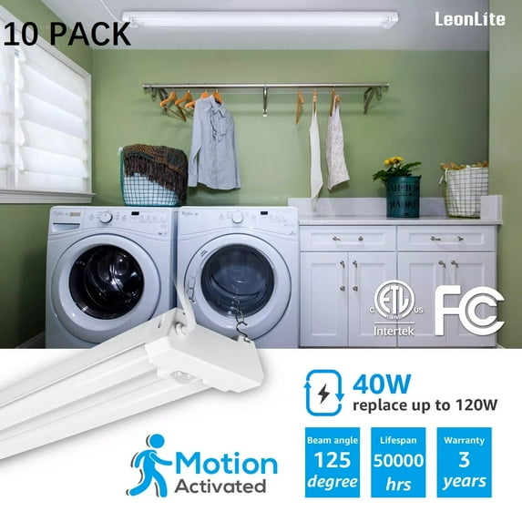10 Pack Motion Sensor 4FT LED Utility Shop Light, 40W Plug in Linkable ...