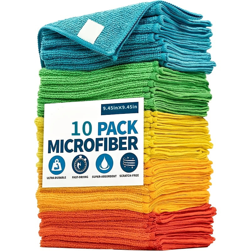 10-Pack Multi-Purpose Cleaning Cloths — Microfiber Wiping Towels with ...