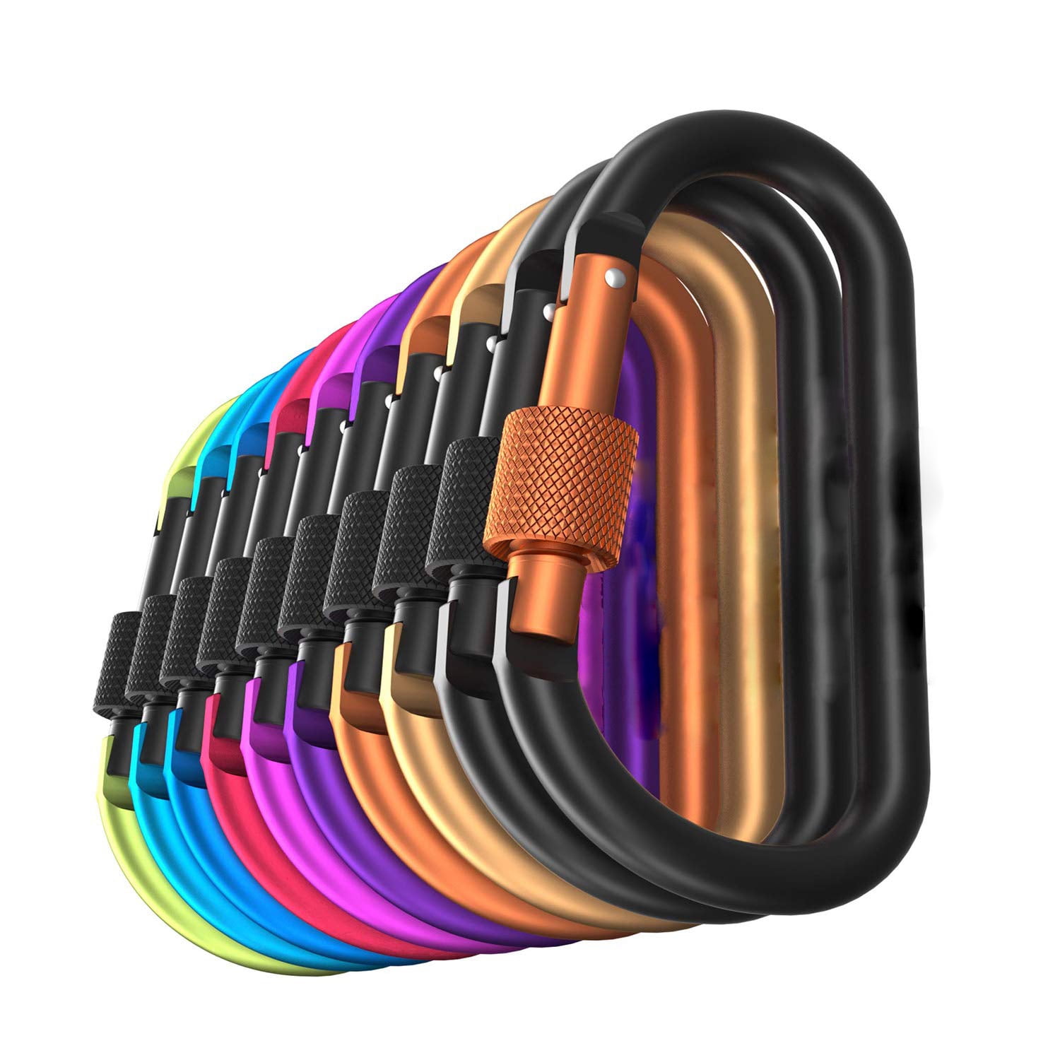 10 Pack Multicolor Carabiner Clips, D Shape Aluminum Screw Gate Locking ...