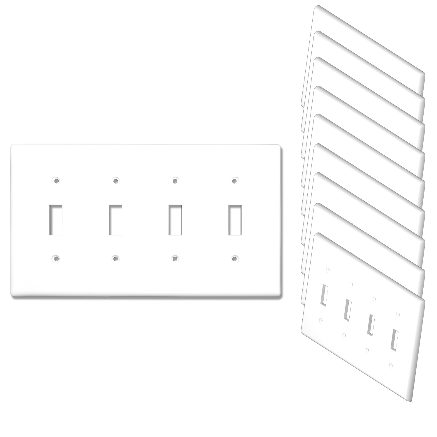 [10 Pack] NEU Quad Toggle Mid-Size Switch Cover Wall Plates, 4-Gang 8.4 ...