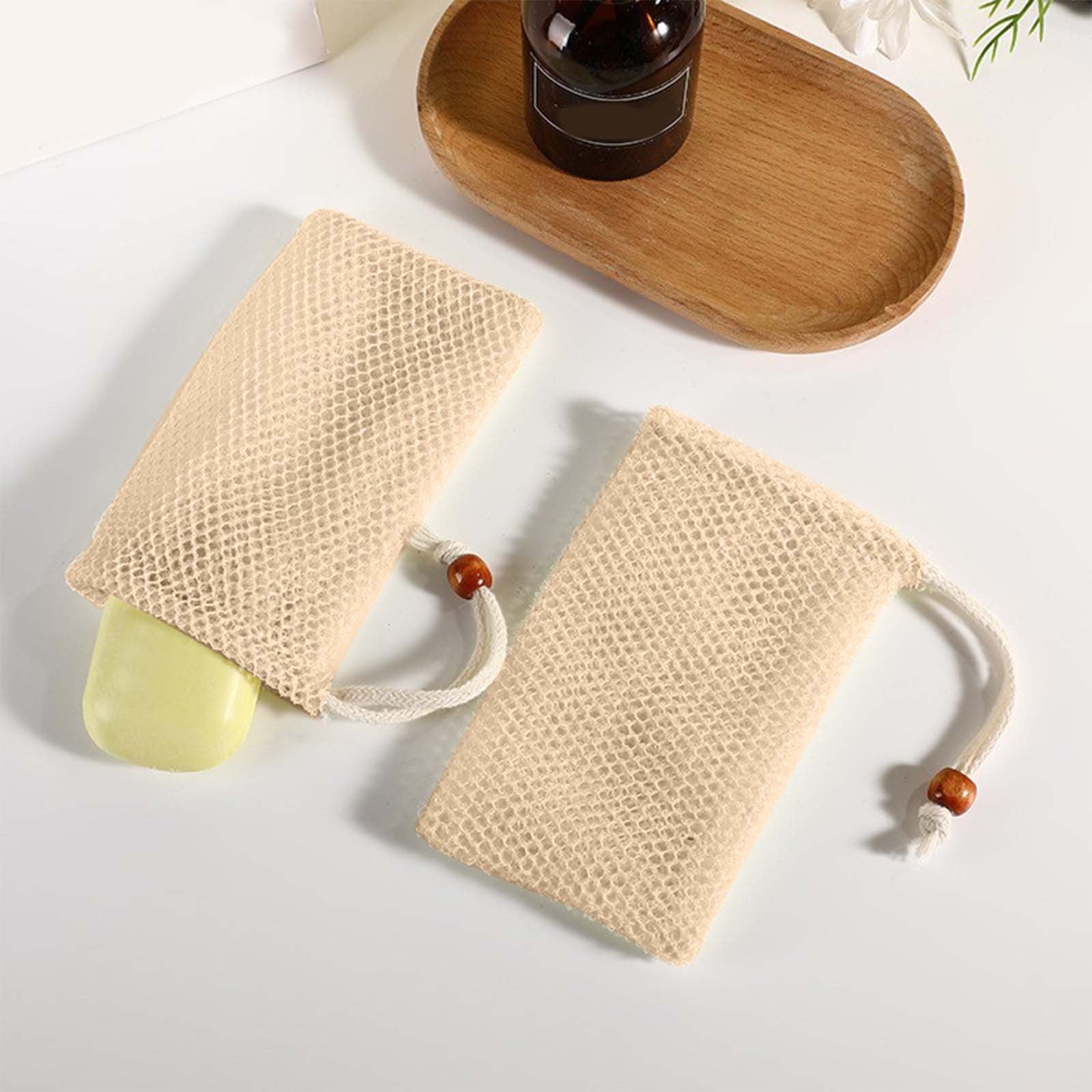 10 Pack Natural Sisal Soap Saver Bags With Drawstring And Wooden Bead