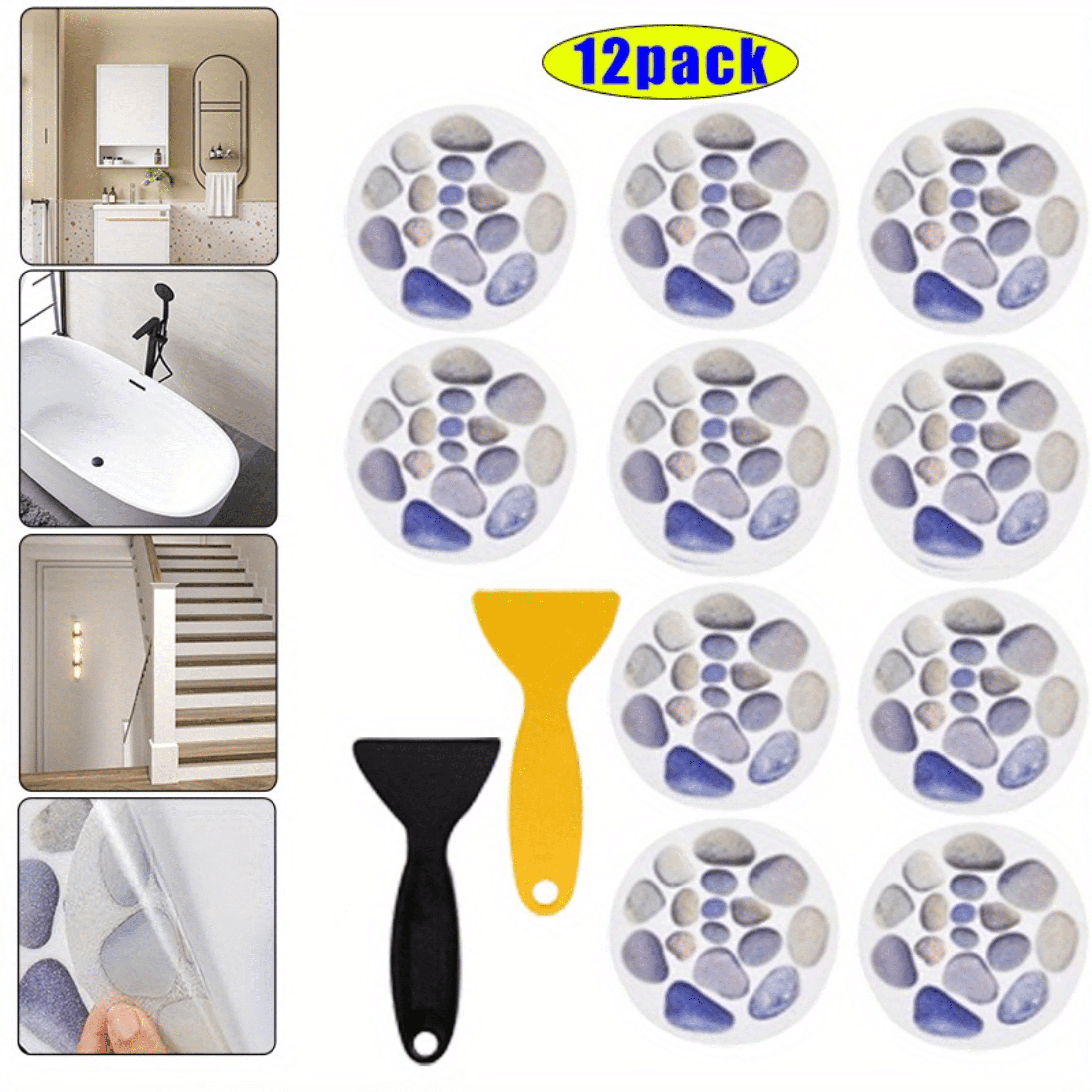 10 Pack Non Slip Bathtub Stickers Cobblestone with 2 Pcs Scraper for ...