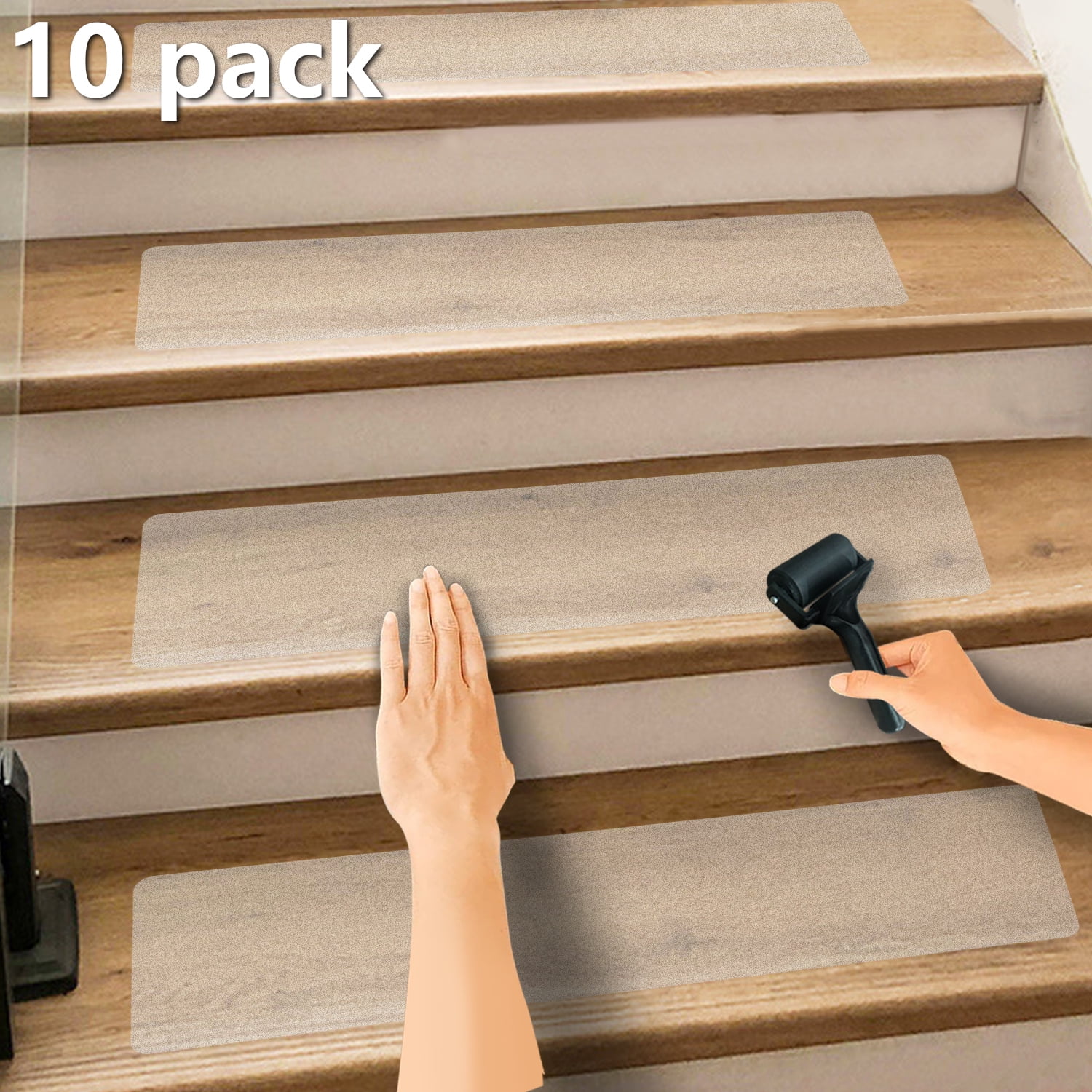 10 Pack Non-Slip Outdoor Stair Treads - 6" x 24" Grip Tape Adhesive Strips - For Steps, Stairs ...