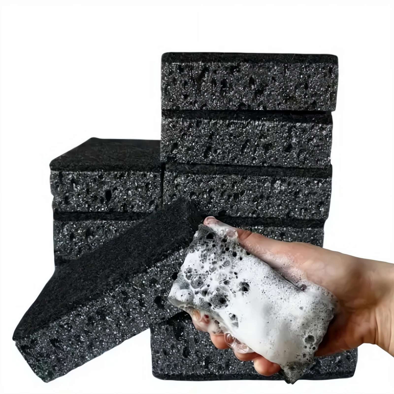 10 Pack Non-Stick Oil Kitchen Sponges, Black Seaweed Dish Scrubbers for ...