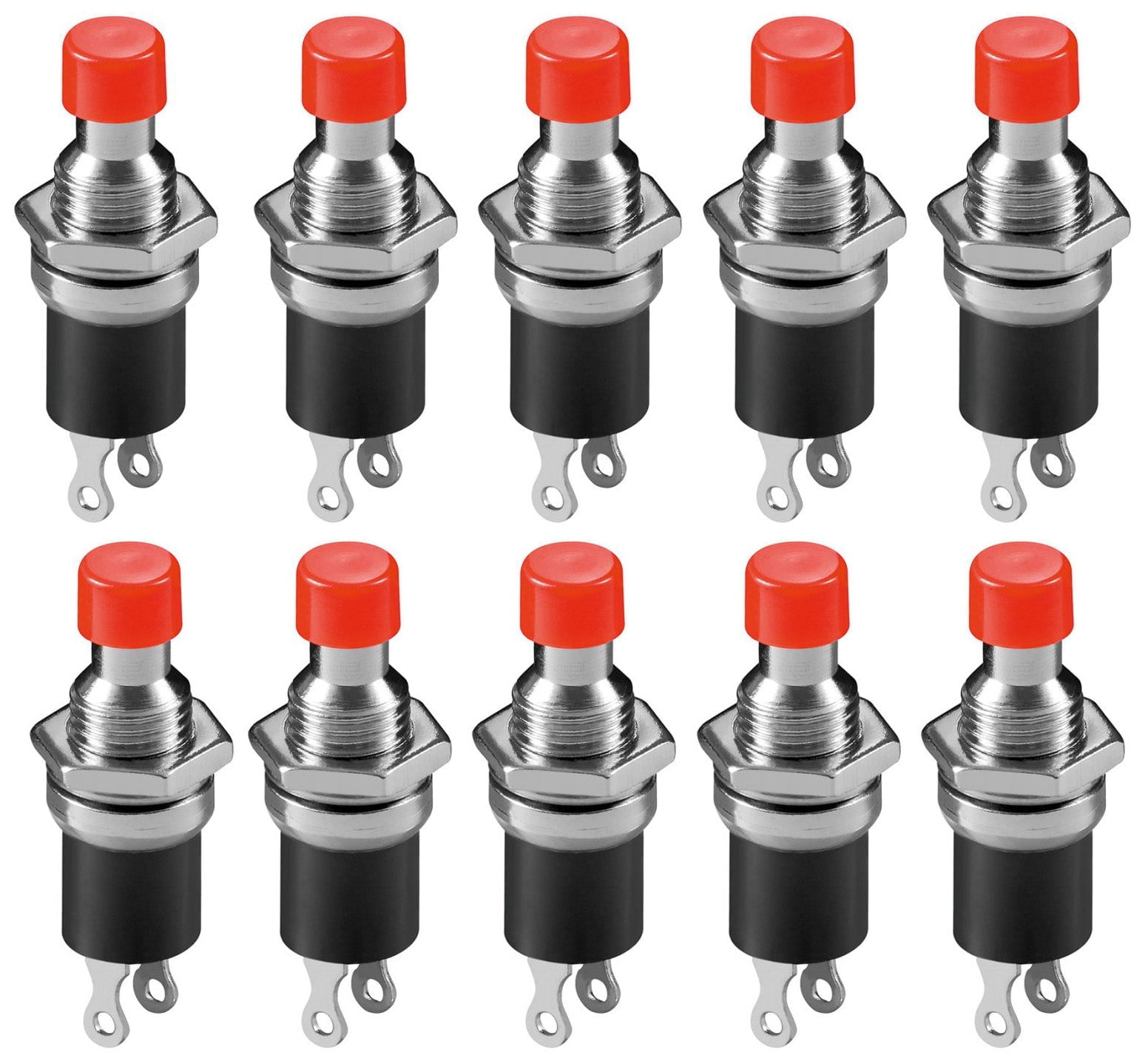 10 Pack Normally Open Momentary Switch with Round Red Button, 2-Pin ...